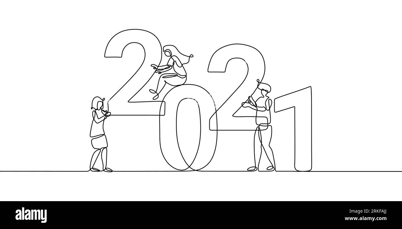 Continuous one line drawing of a "2021" new year text. Chinese New year ...