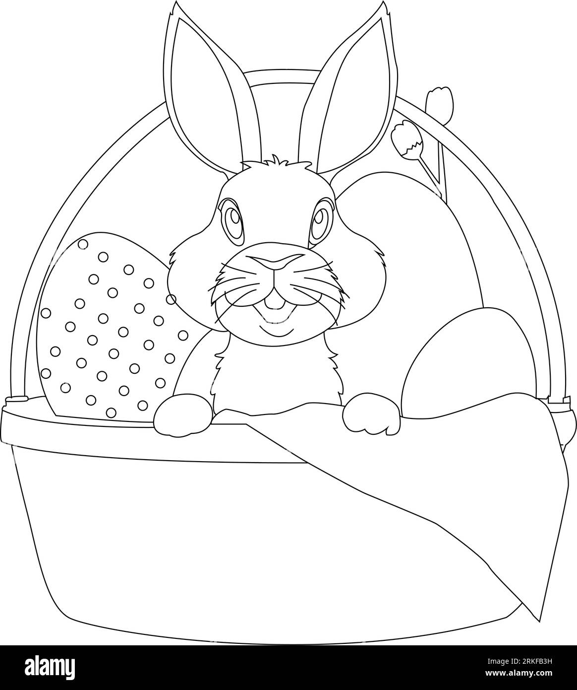 Easter Bunny with Easter egg. Black and white vector illustration for ...