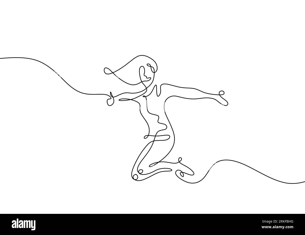 Continuous one line drawing of happy jumping girl. minimalism style ...