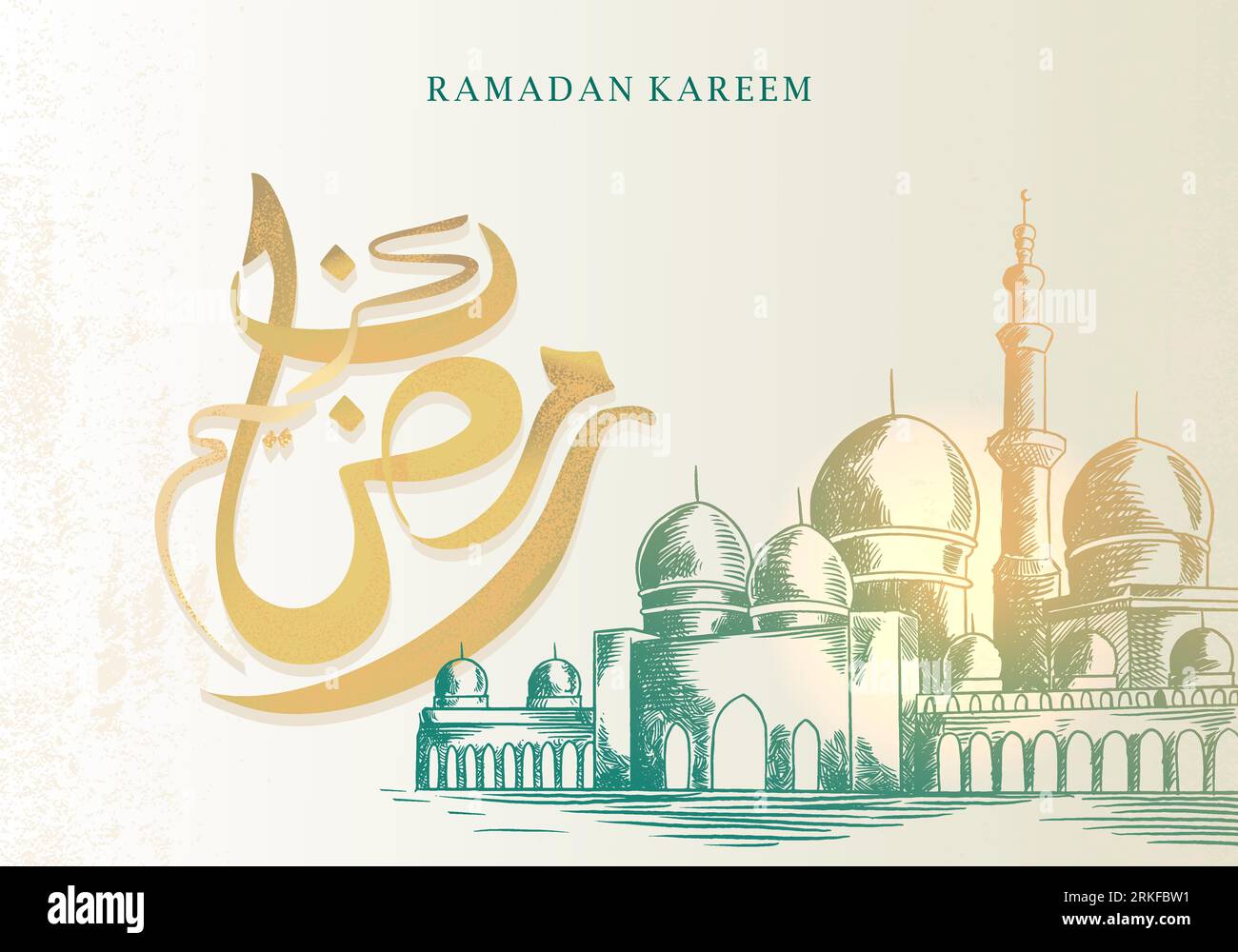 Ramadan Kareem greeting card with mosque. Arabic calligraphy means ...