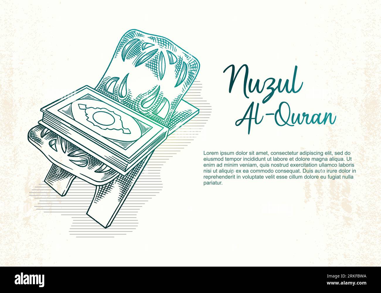 Nuzul Al-Qur'an greeting card. Hand drawn Quran holy book. Template ...