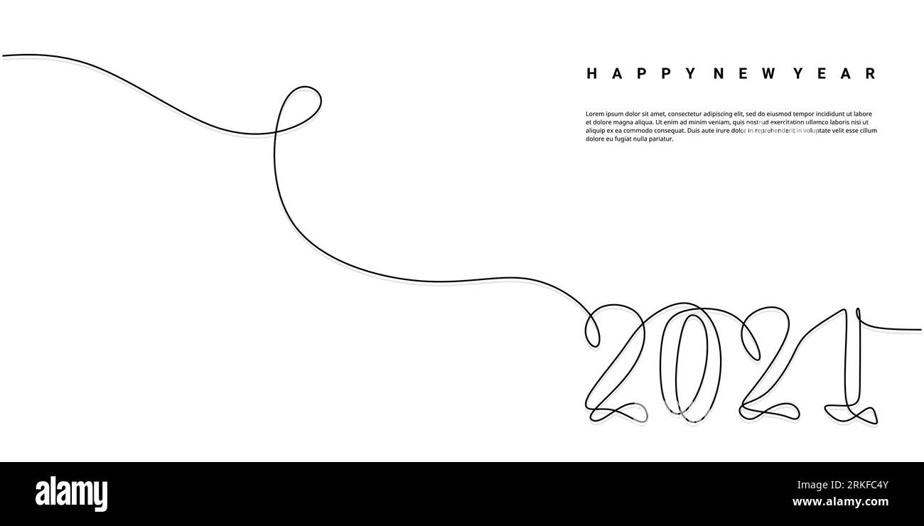 2021 happy new years single continuous outline hand drawing signature ...
