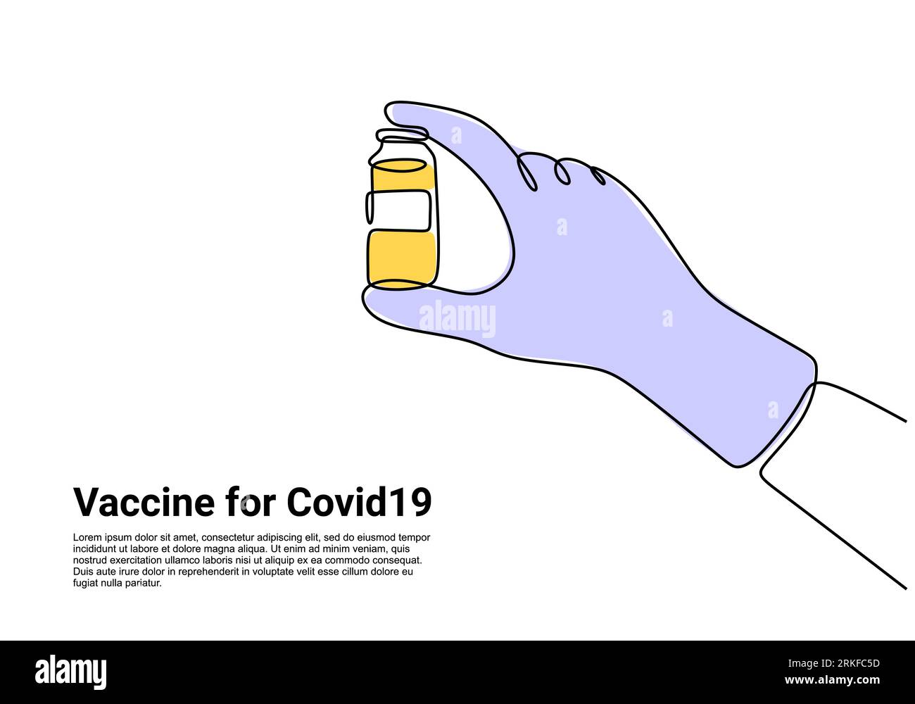 Hand with vaccine bottle continuous line drawing for landing page ...