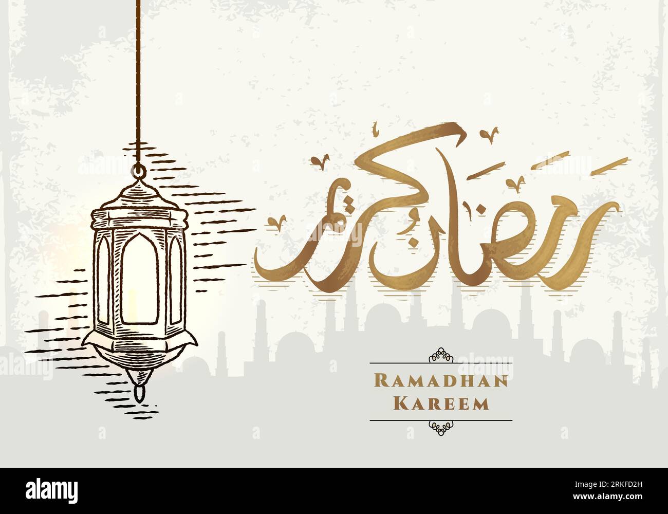 Ramadan Kareem greeting card with lantern sketch. arabic calligraphy ...