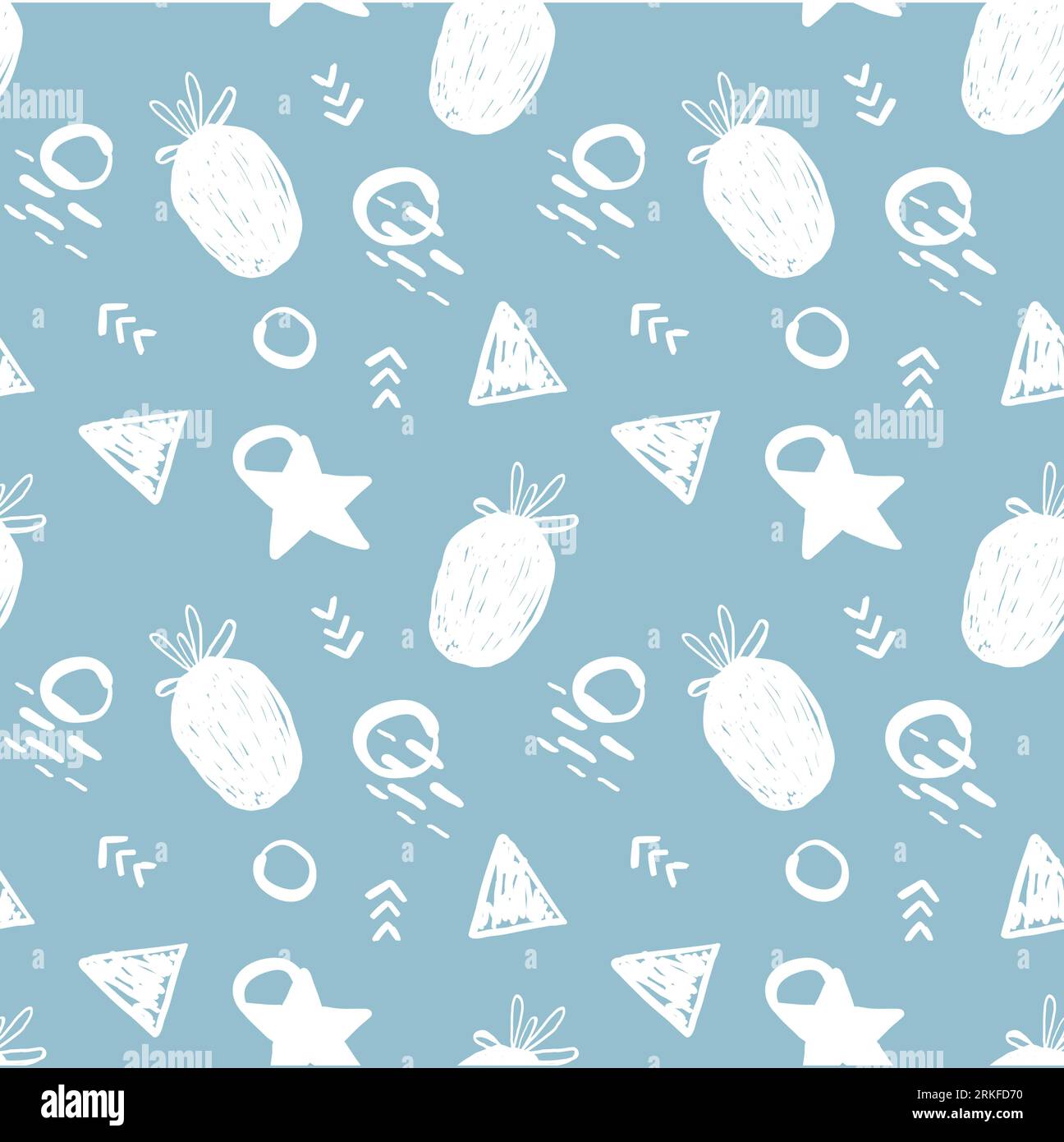 Seamless pineapple pattern. Hand drawn white abstract doodle icons ...