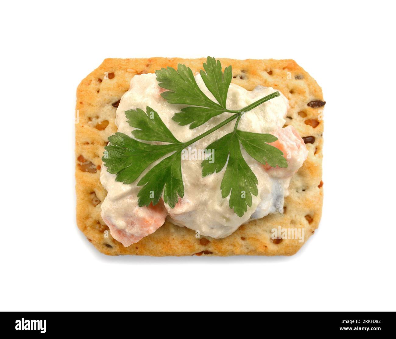 Tuna spread with cracker isolated on white background. Tuna spread ...