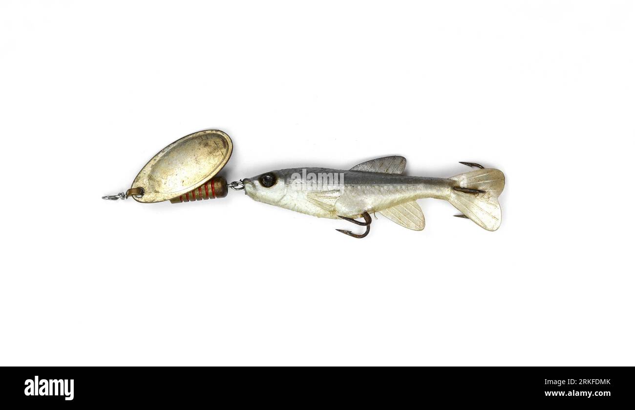 Fishing lure for catching predatory fish on a white background close-up ...