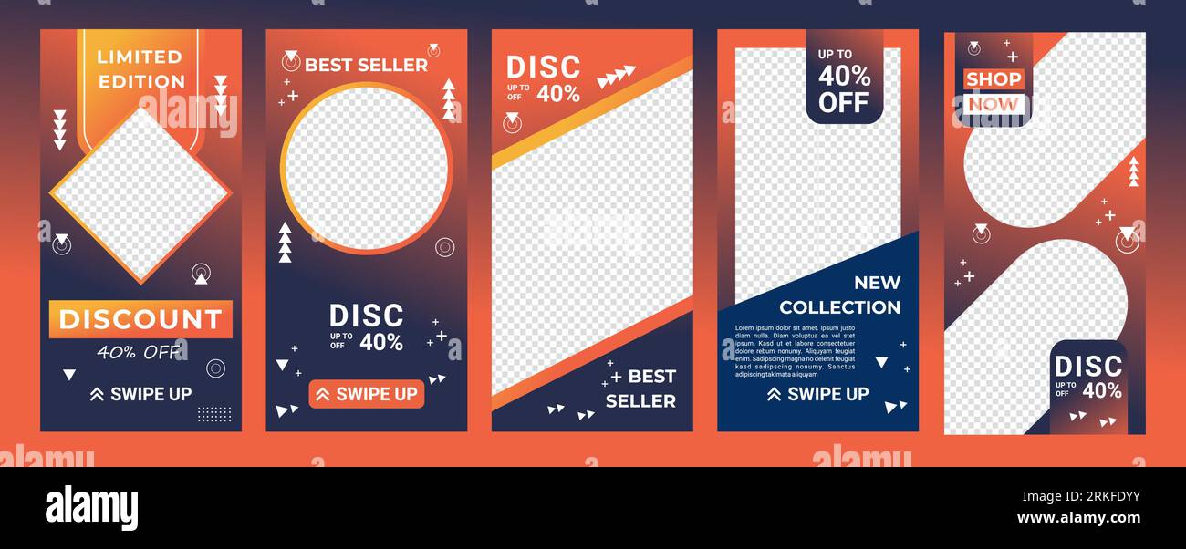 Design backgrounds for social media in gradient color orange and navy ...