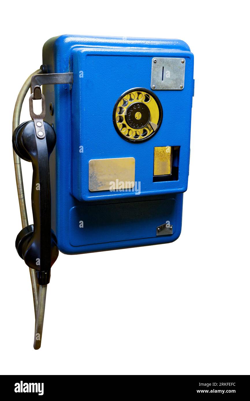 Outdoor phone with dial and external separate handset. Old phone from ...