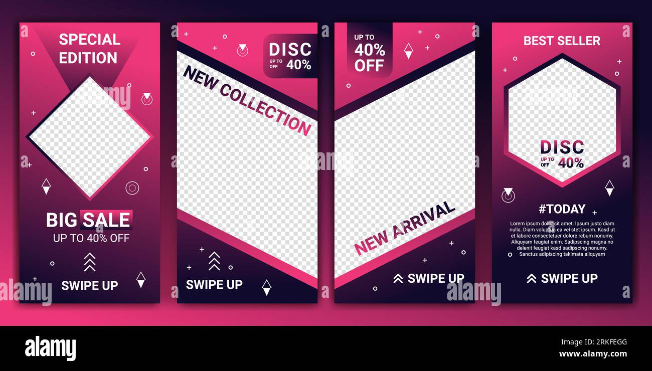 Set 4 of social media Ig stories sale banner background, mobile app ...