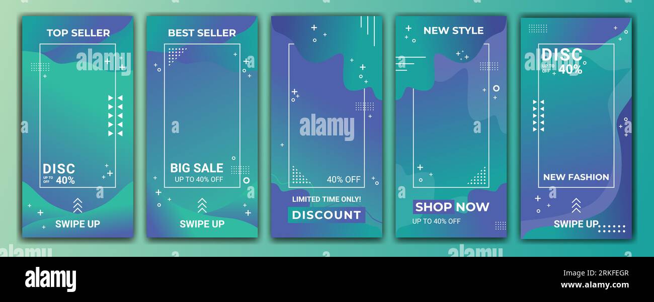 Editable story template collection with wave colored gradient in purple ...