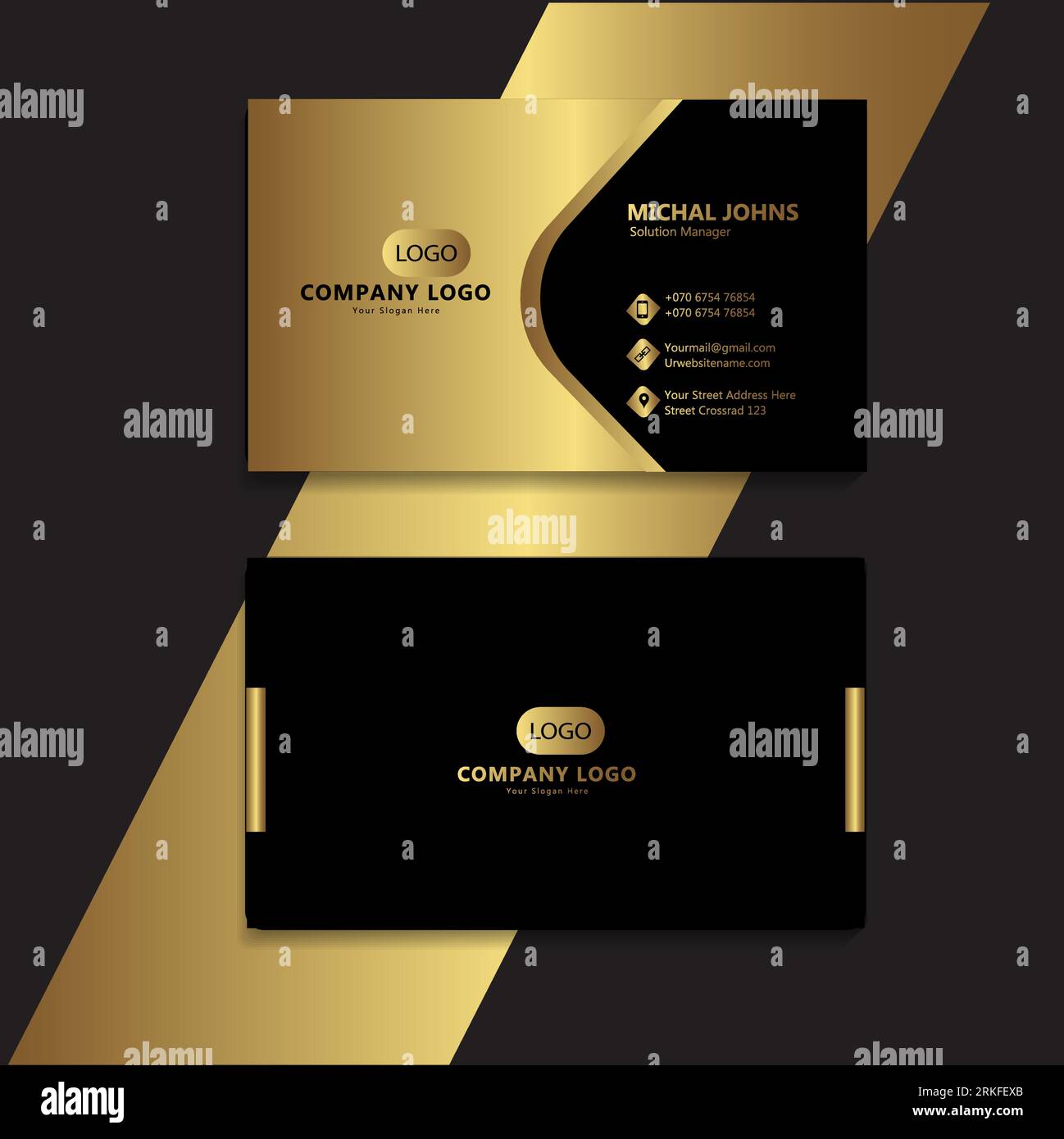 vector golden black premium wavy business card template Stock Vector ...