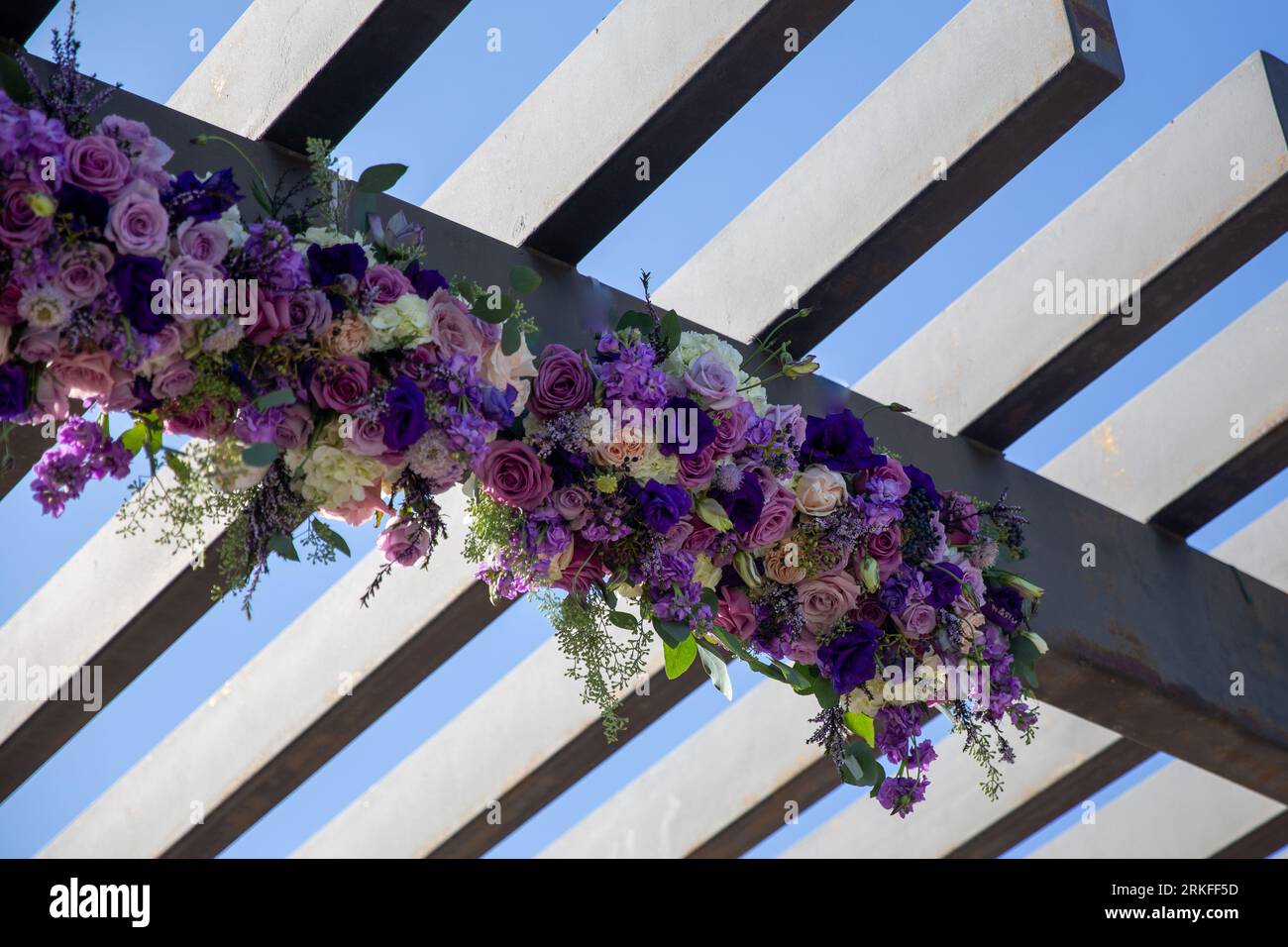 wedding overhead display decorated with flowers Stock Photo - Alamy