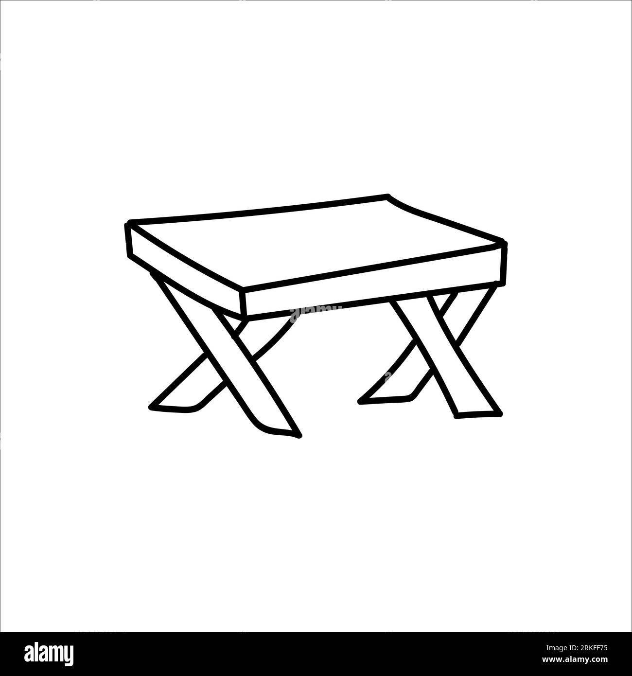 Hand drawn doodle wooden table icon. Simple outdoor black outine ...