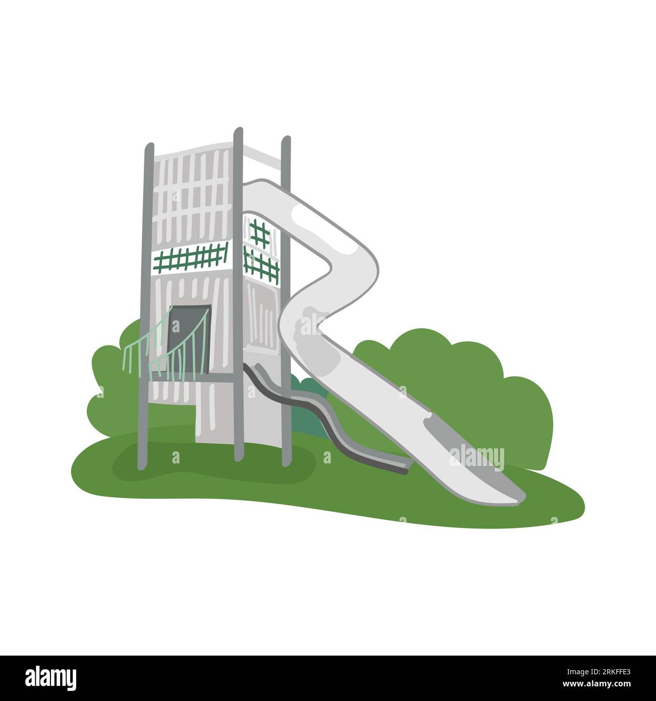 Children s playground with high slide surrounded by bushes and trees ...