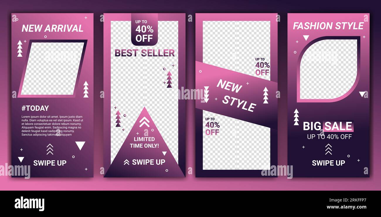 Set 4 of social media Ig stories sale banner background, mobile app ...