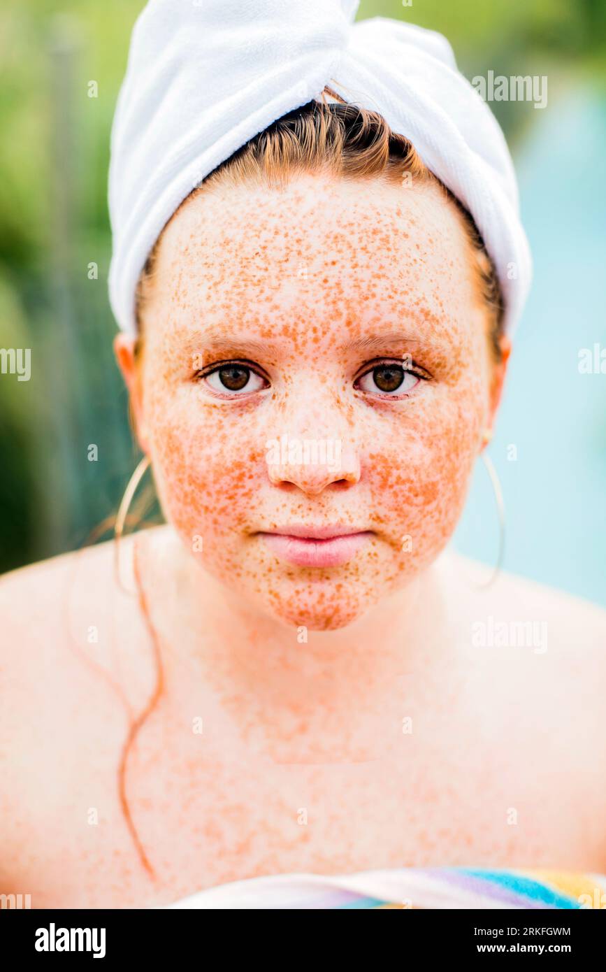 Fresh Freckled face Gen Z Beauty Portrait Stock Photo - Alamy