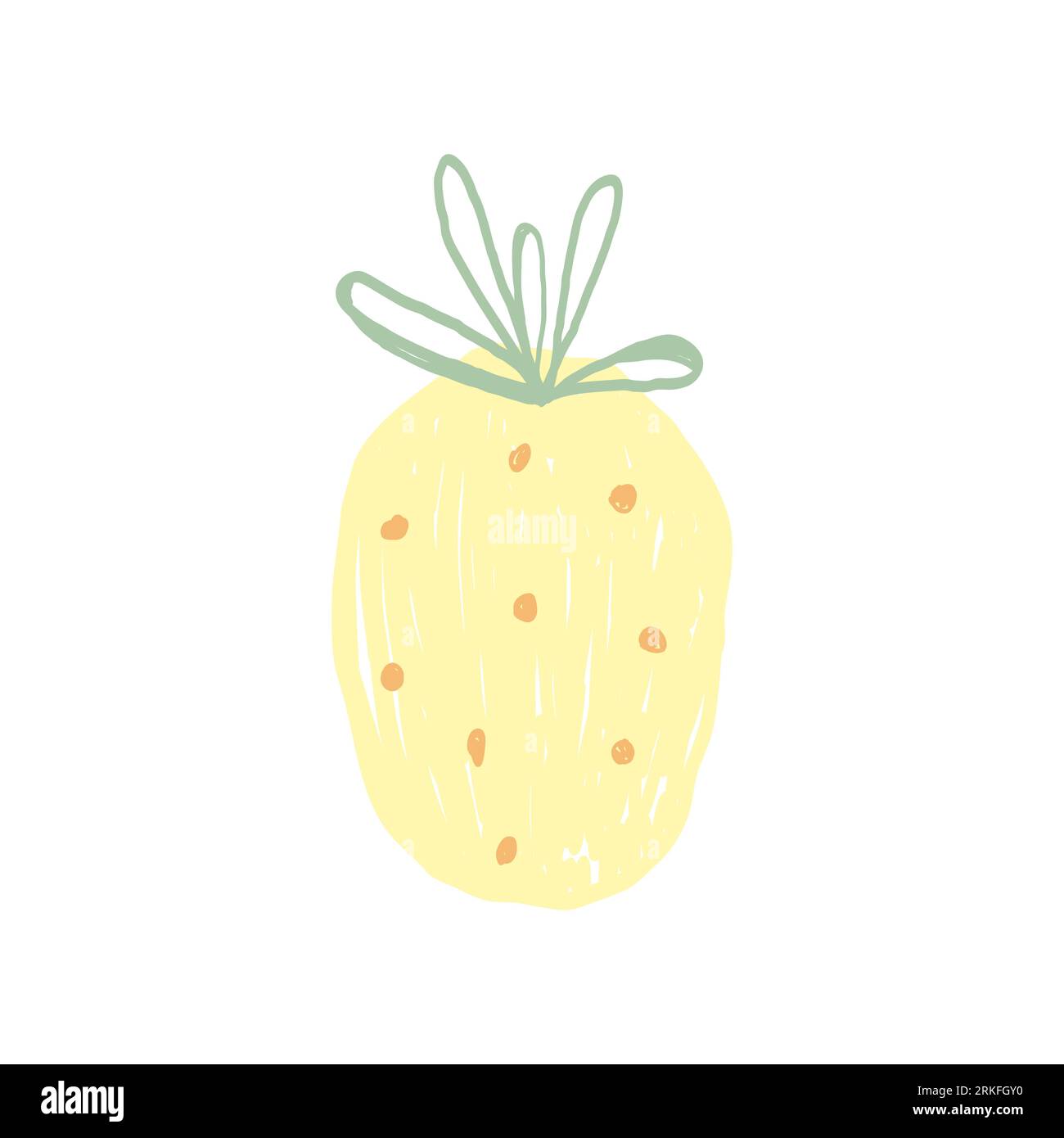 Cute hand drawn pineapple icon design, exotic. Yellow and soft beige ...