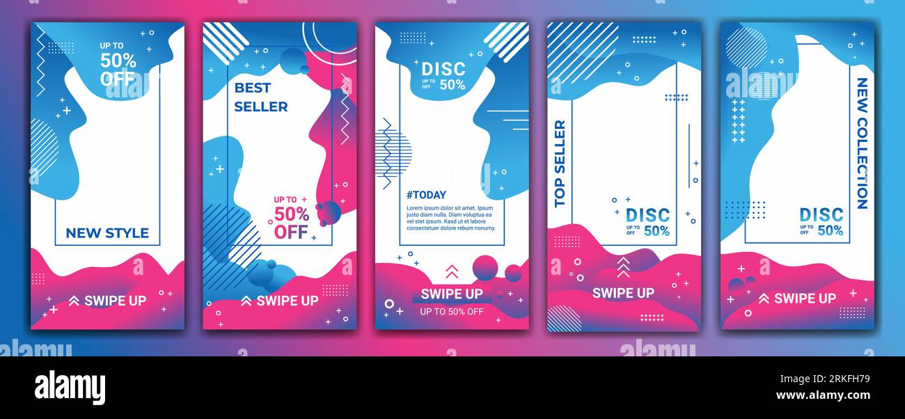 Set 5 of social media Ig stories sale banner background, mobile app ...