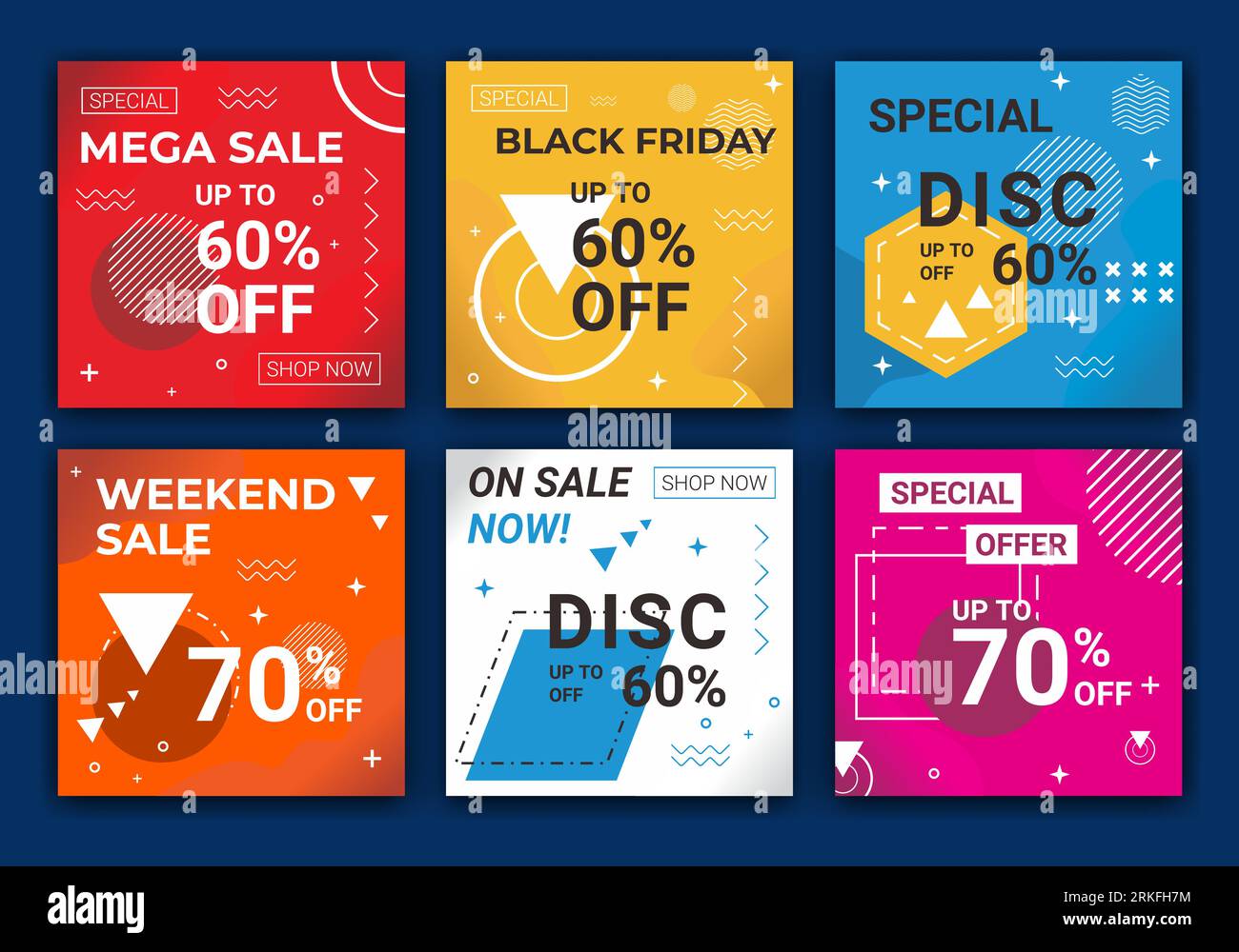 Square colorful social media posts templates set. Creative vector ...