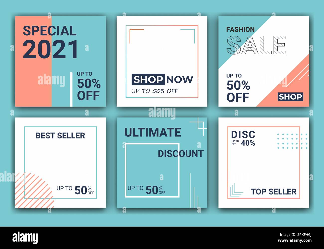 Set of editable post template social media banners and feed post. Sale ...