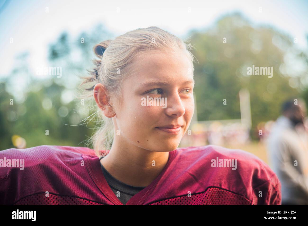 Female Kicker on highschool Football team Stock Photo - Alamy