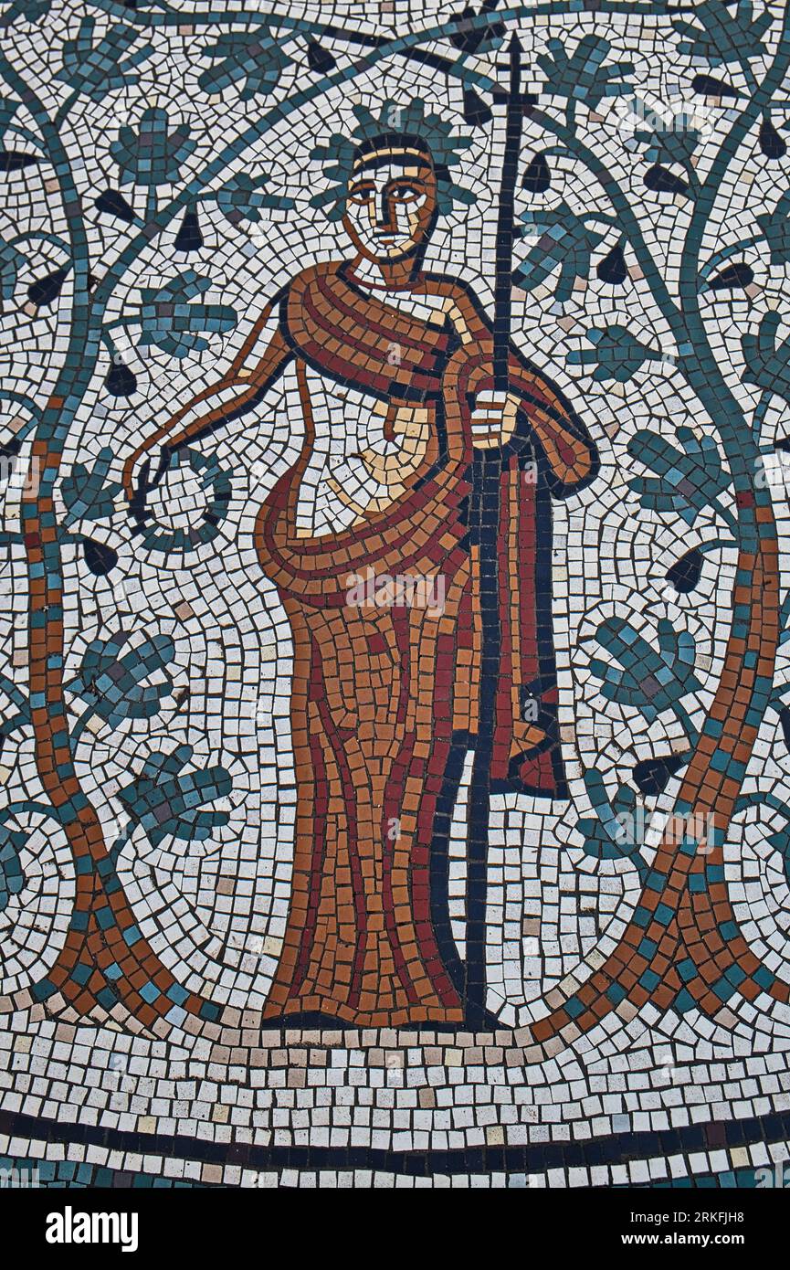 Roman style mosaic in the Roman Gardens in Chester, England Stock Photo ...