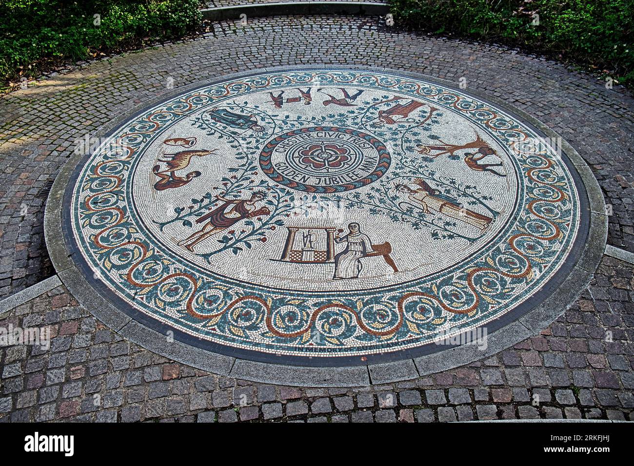 Roman style mosaic in the Roman Gardens in Chester, England Stock Photo ...