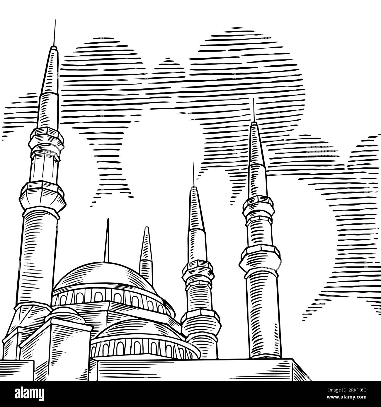 Vector sketch mosque with minarets hand drawn illustration isolated on ...