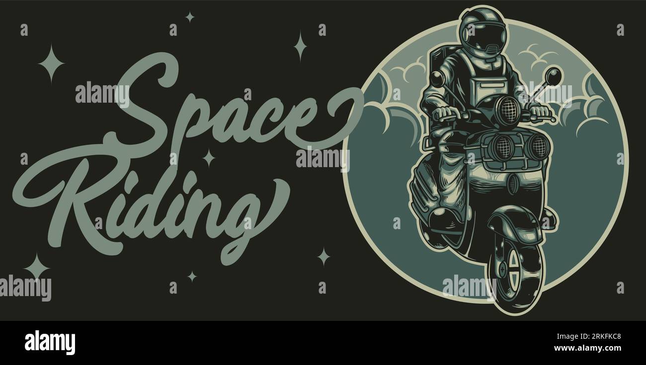 Cool biker astronaut rides through the universe on a motorcycle in ...