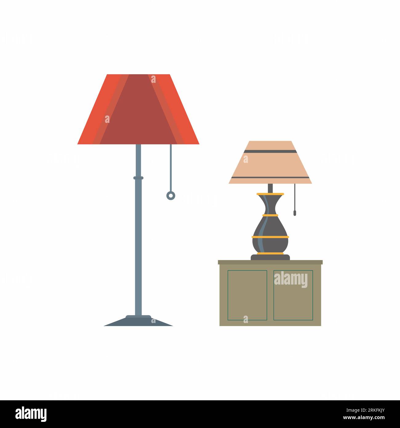 Furniture floor and table lamp in flat cartoon style. Designer trendy ...
