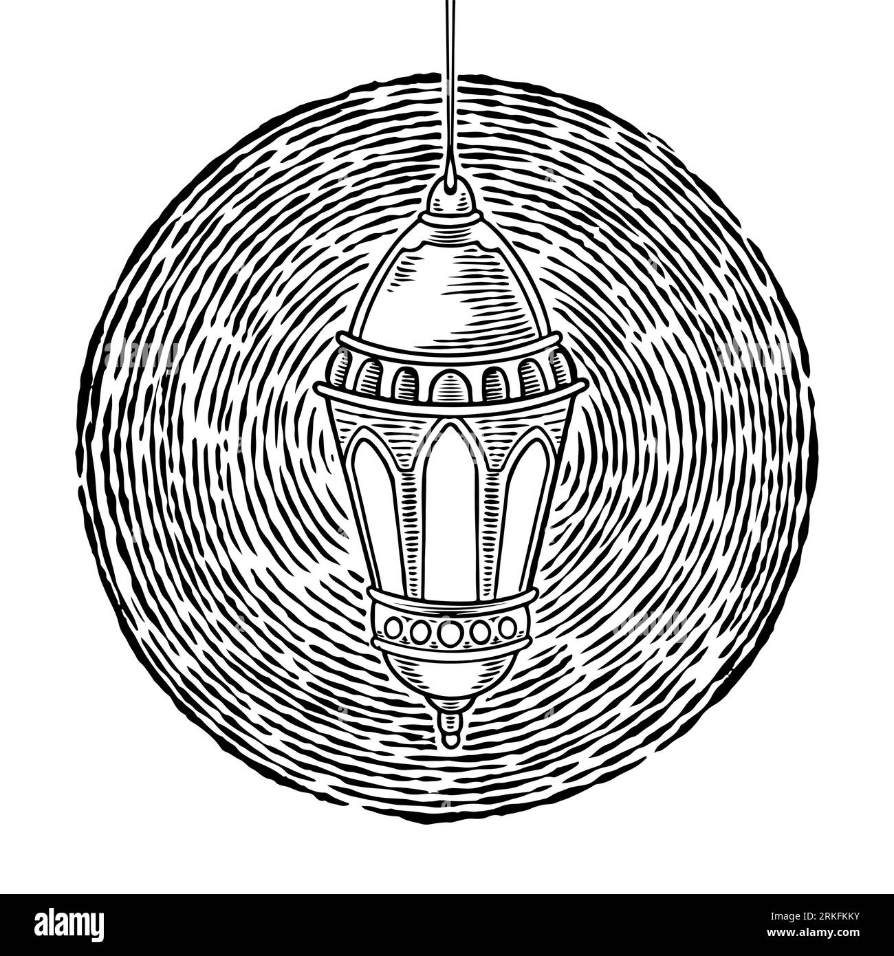 Hand drawn vintage kerosene lamp. Islamic design with old retro hanging ...