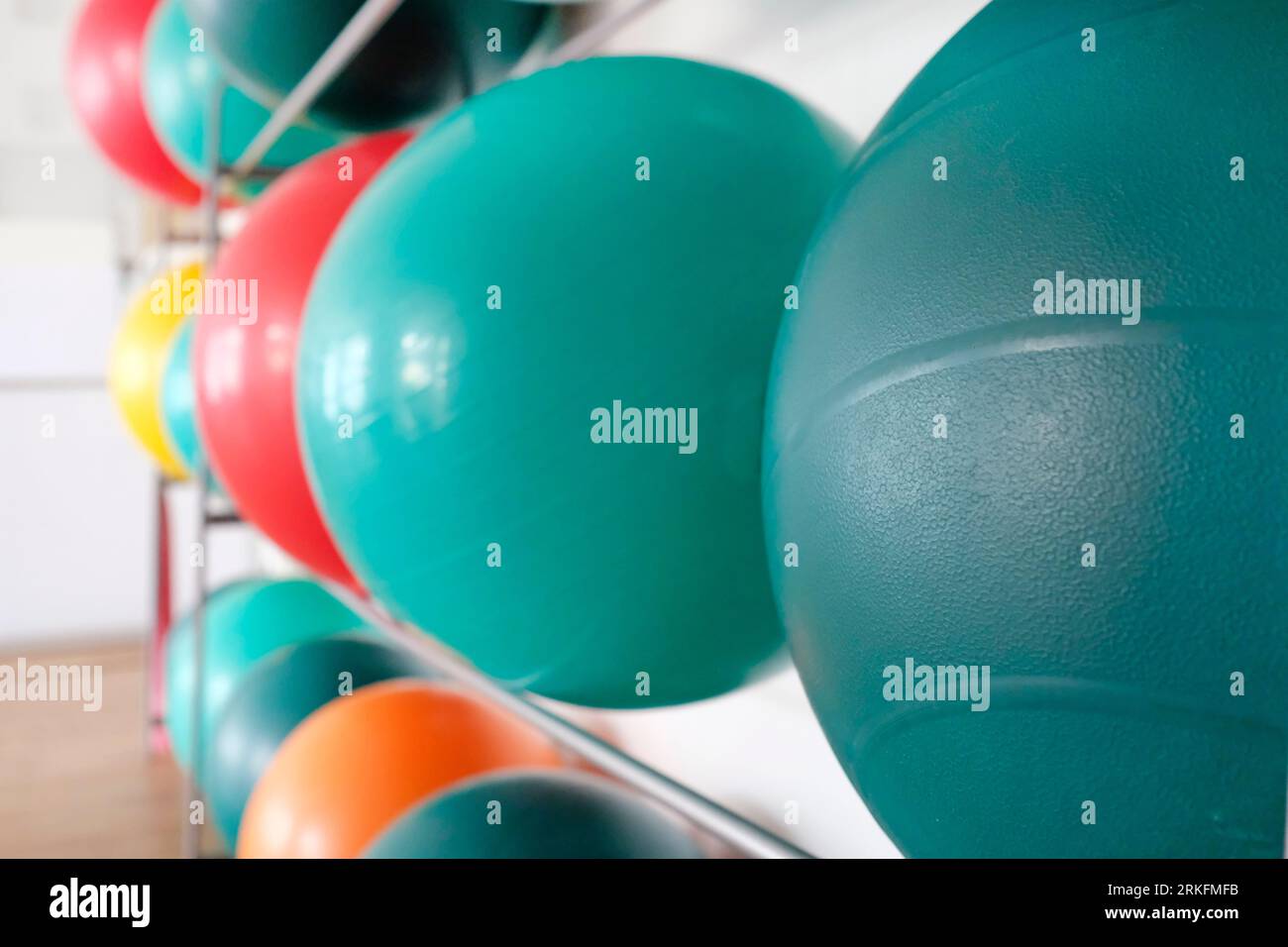Colorful exercise balls at a orthopedics center Stock Photo - Alamy