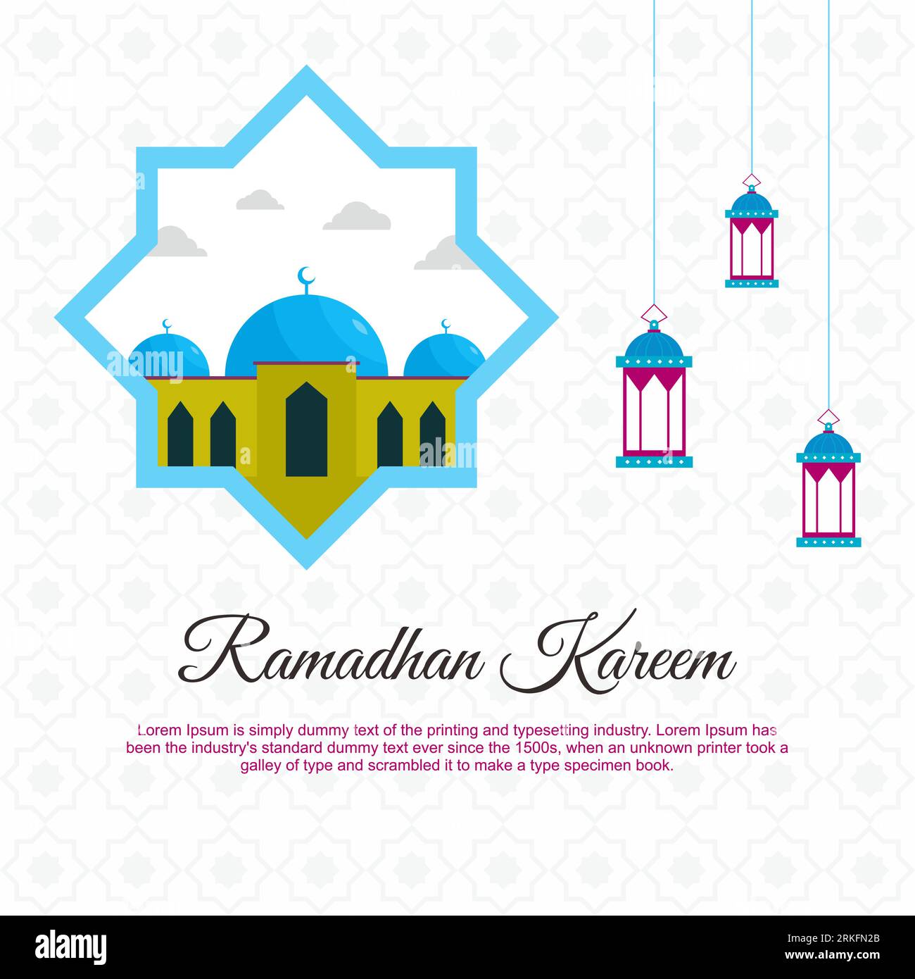 Ramadan Kareem greeting cards cartoon vector design with mosque and ...