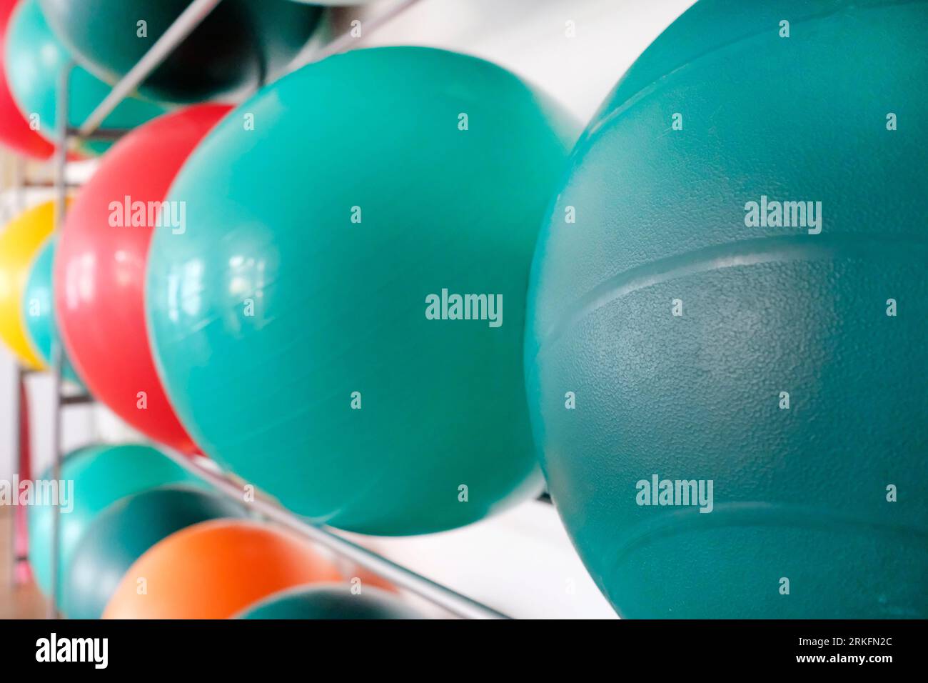 Colorful exercise balls at a orthopedics center Stock Photo - Alamy