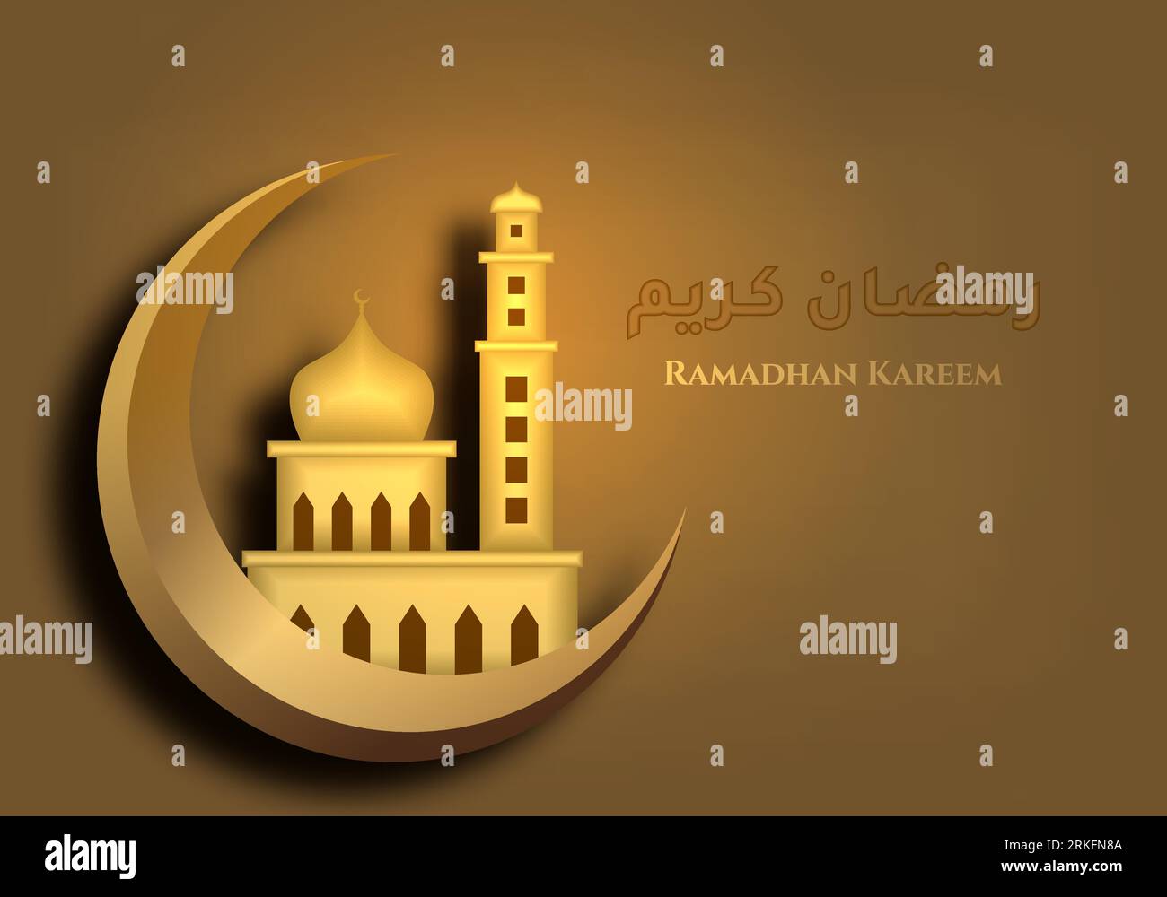 Ramadan Kareem background with mosque in crescent moon gold luxurious ...
