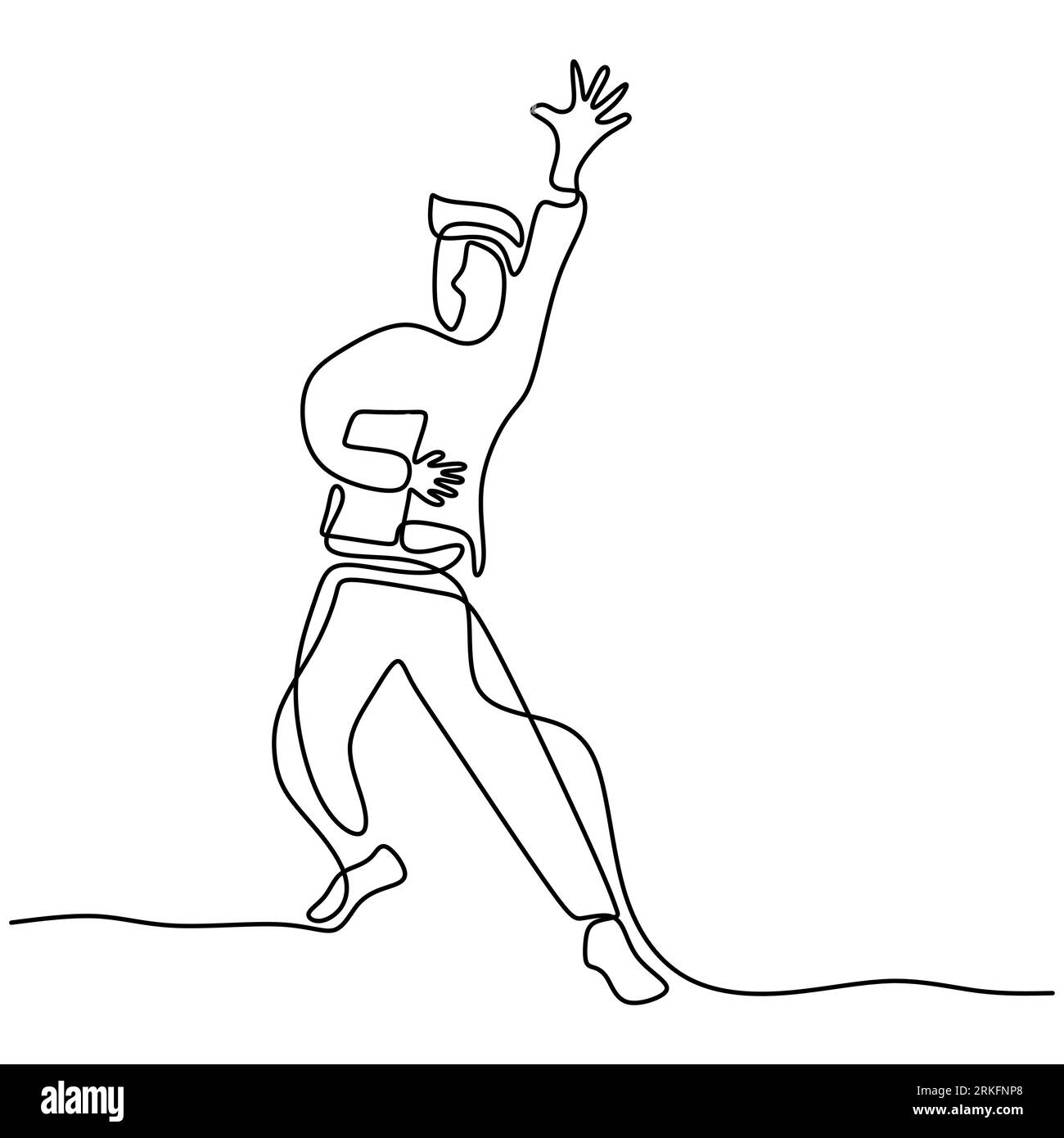 One continuous line drawing of a young man holding a book while jump ...