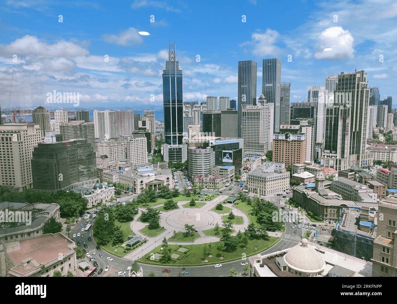 Aerial view of Dalian Zhongshan Square, featuring a cluster of high ...