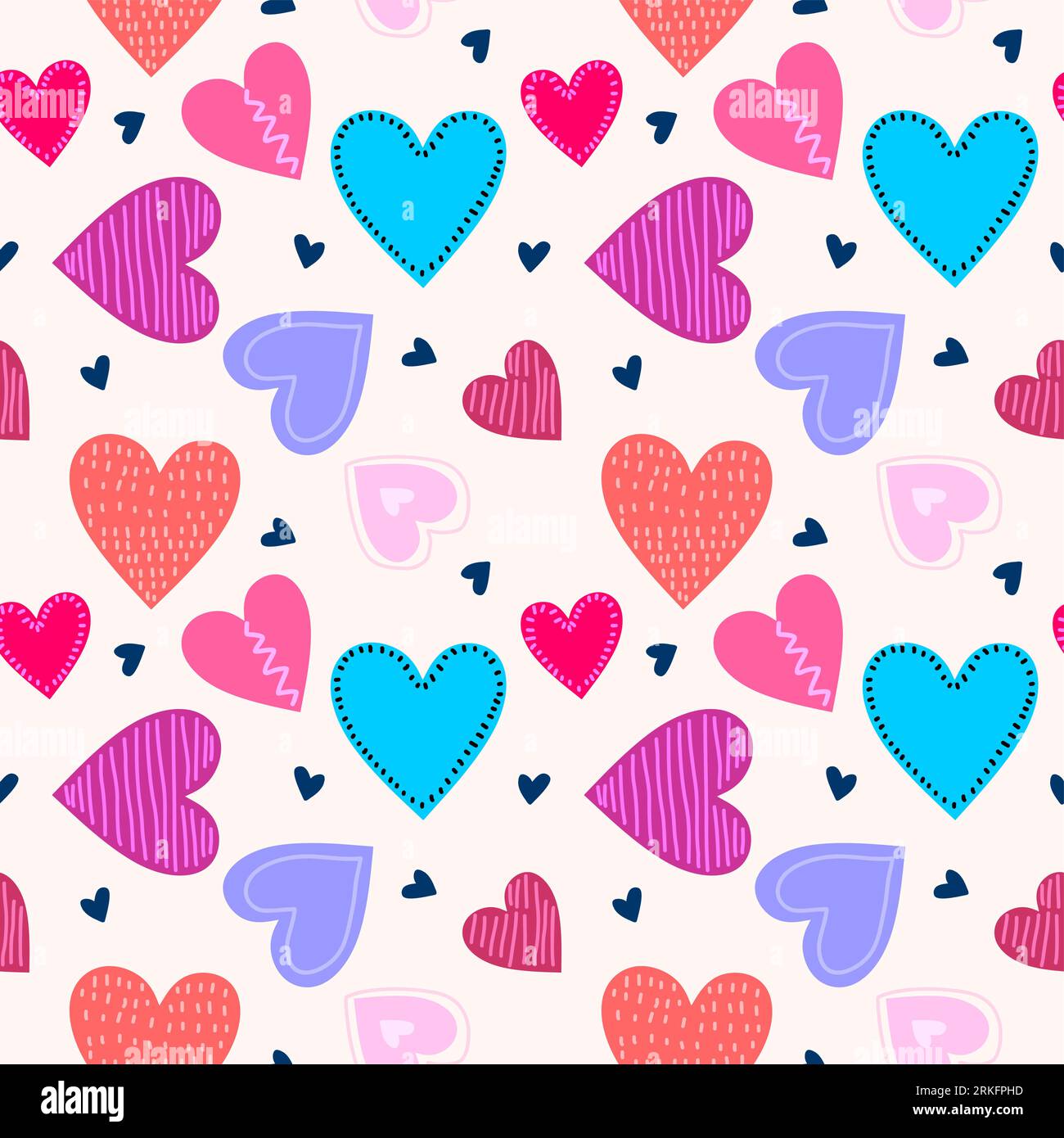 Repeated hearts drawn by hand. Scandinavian seamless pattern with ...