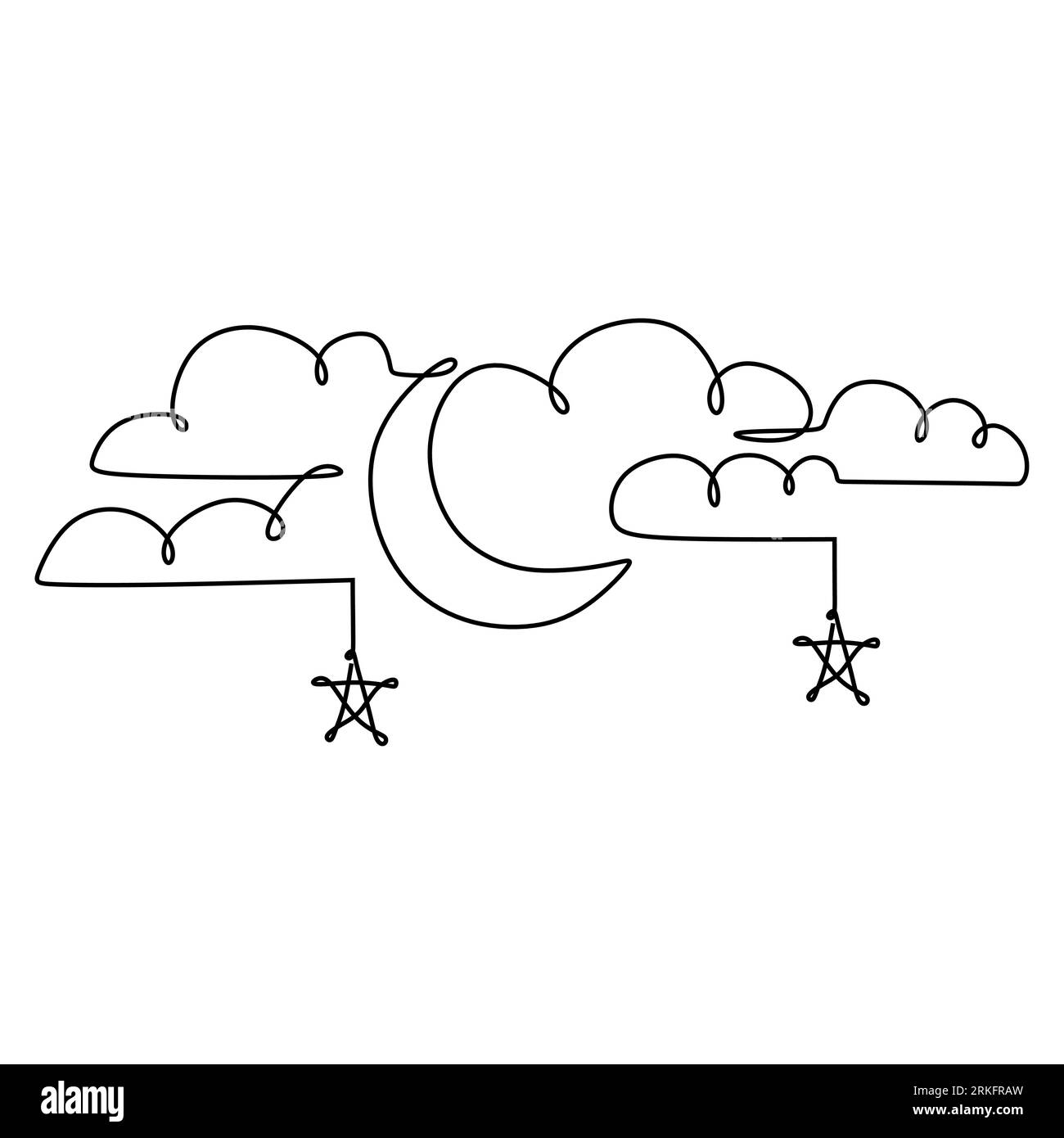 One continuous line drawing of islamic ornament with hanging star, half ...