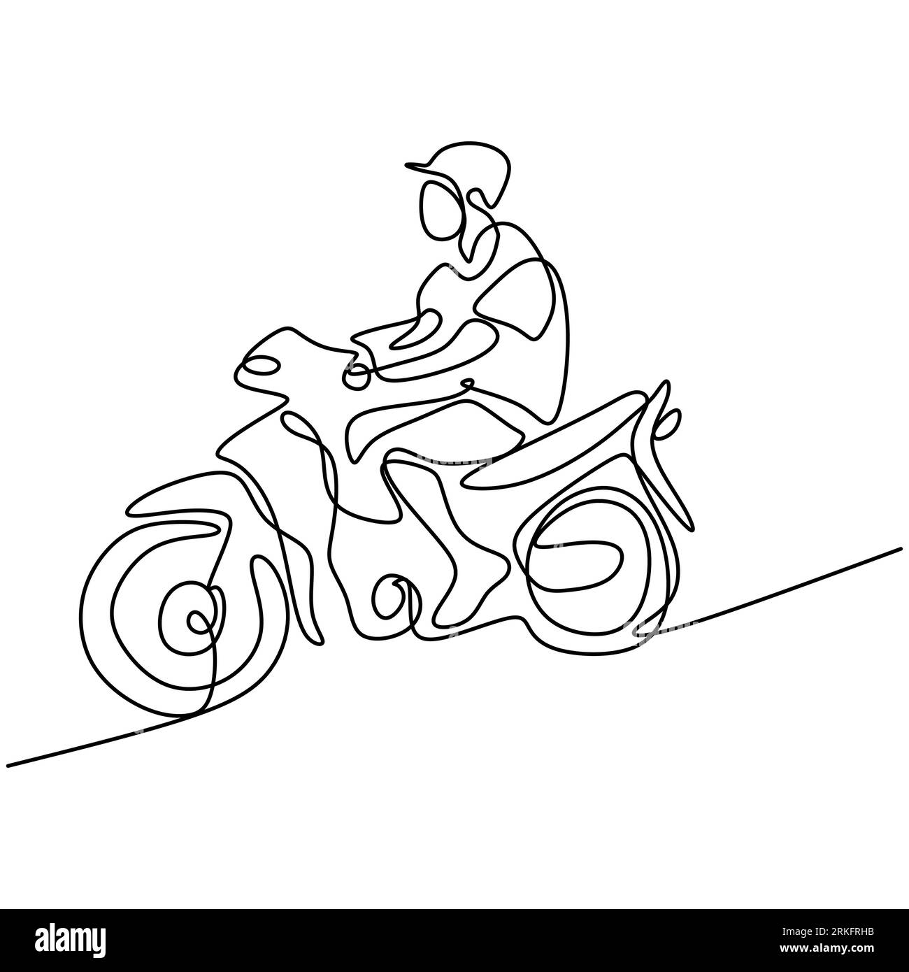 Continuous one line art design of young male with scooter matic. A ...