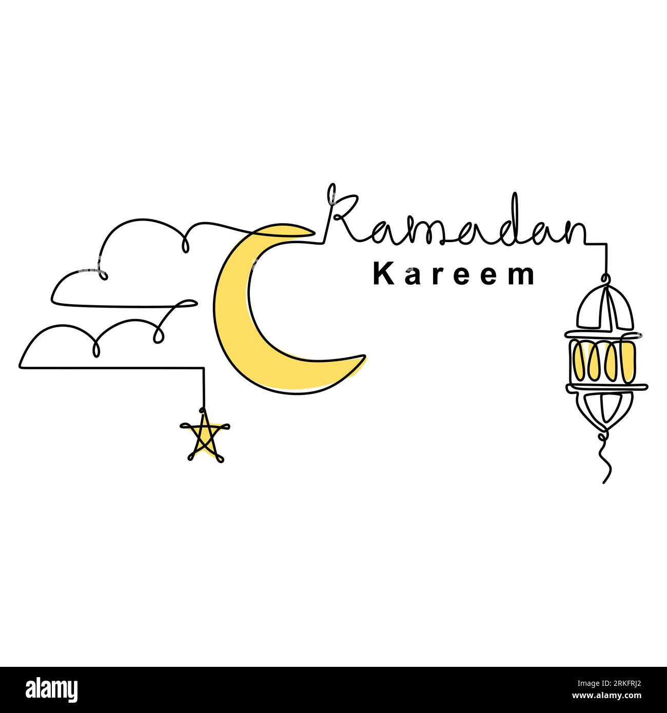 Continuous line drawing of islamic decoration with lantern, star, and ...