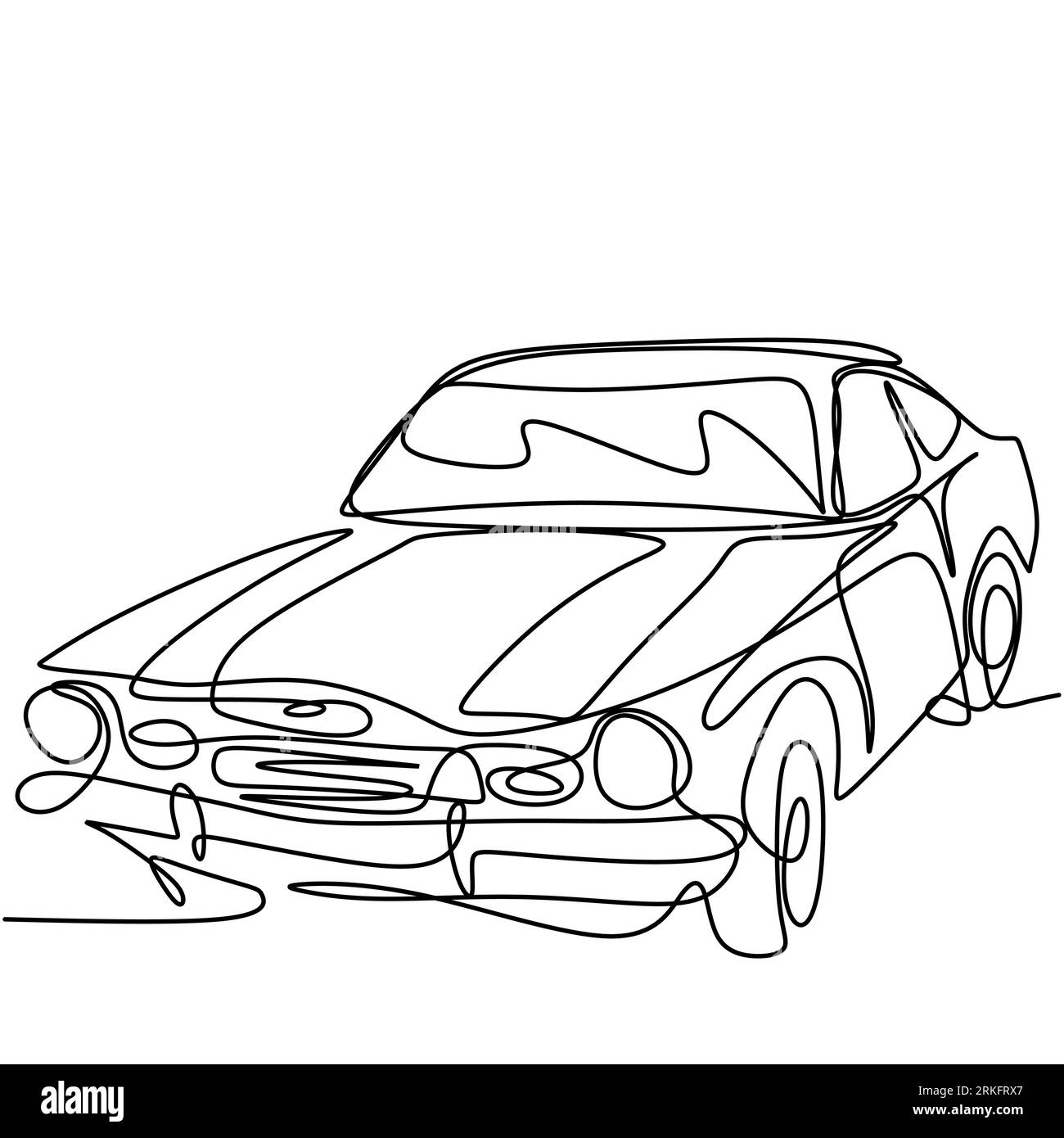 One continuous line drawing of old retro vintage auto car. Classical ...