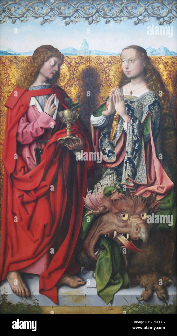 Saint Bartholomew Altarpiece: Saint John the Evangelist and Margaret circa 1503 by Master of the ...