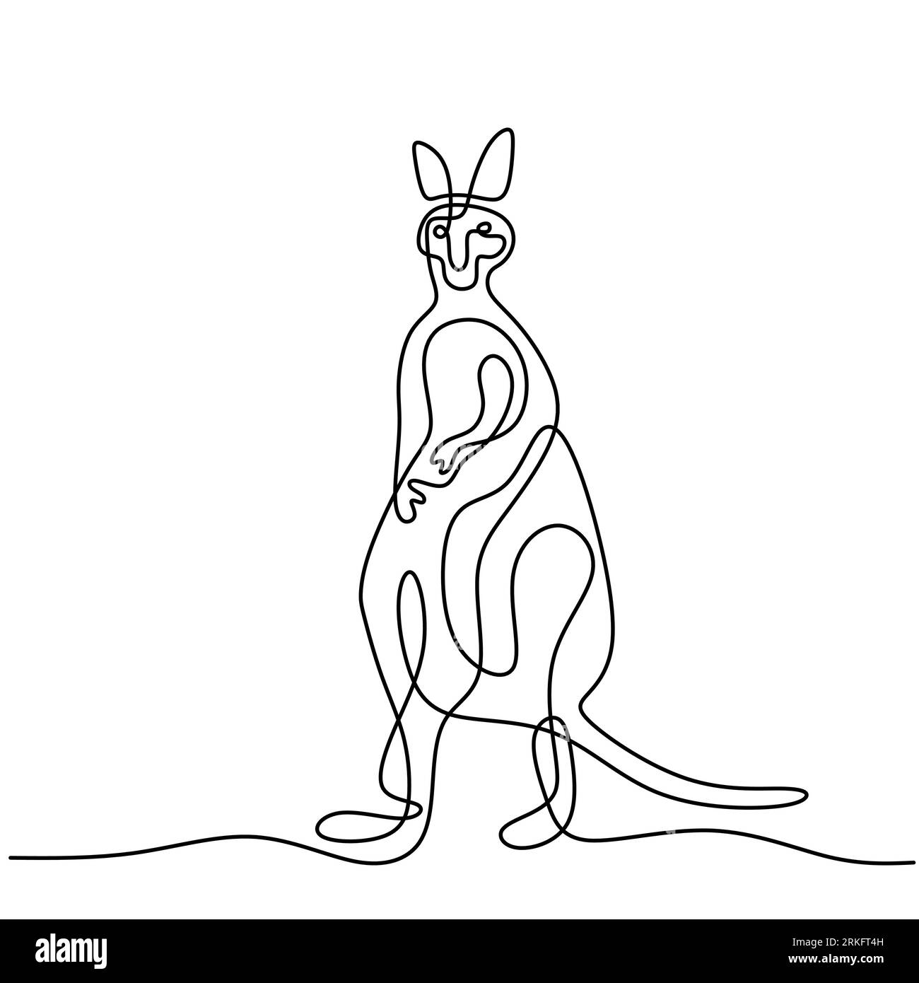One continuous line drawing of funny standing kangaroo. Australian animal mascot concept for ...