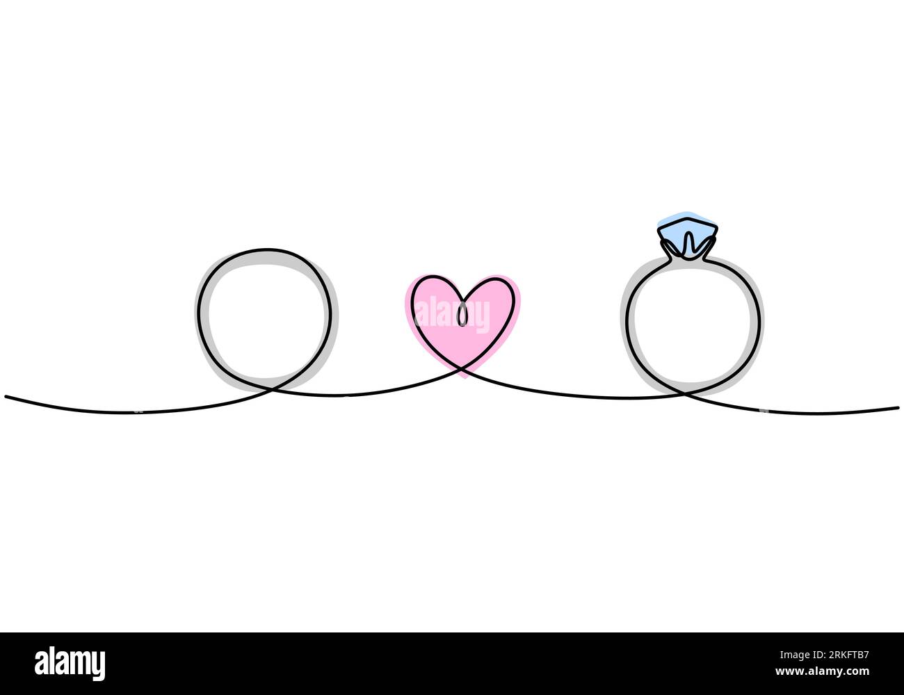 Continuous one line drawing of wedding rings couple, one of them with a ...