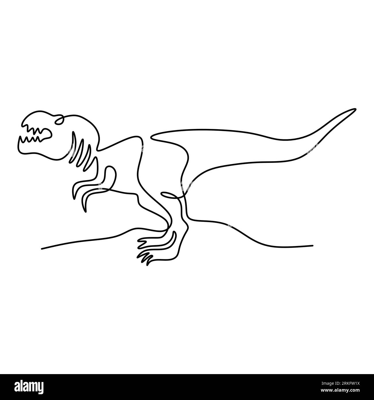 Single continuous line drawing of tyrannosaurus rex. Wild animal ...