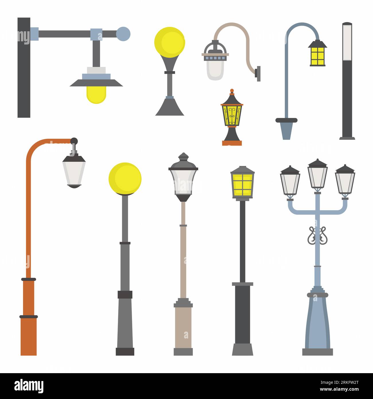 Street light object in flat style set element Stock Vector Image & Art ...