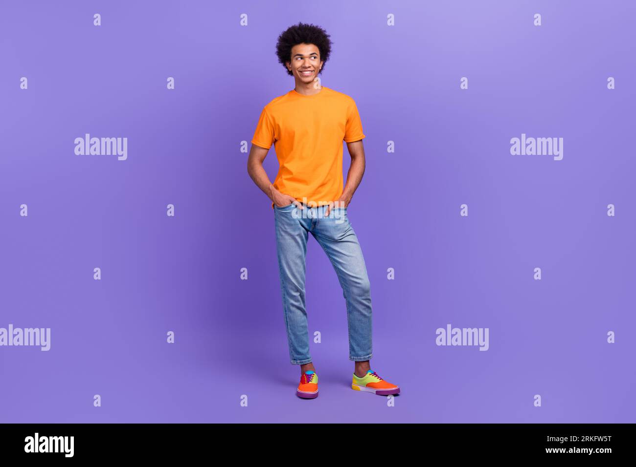 Full body size photo of confident guy dreaming wear trendy outfit ...