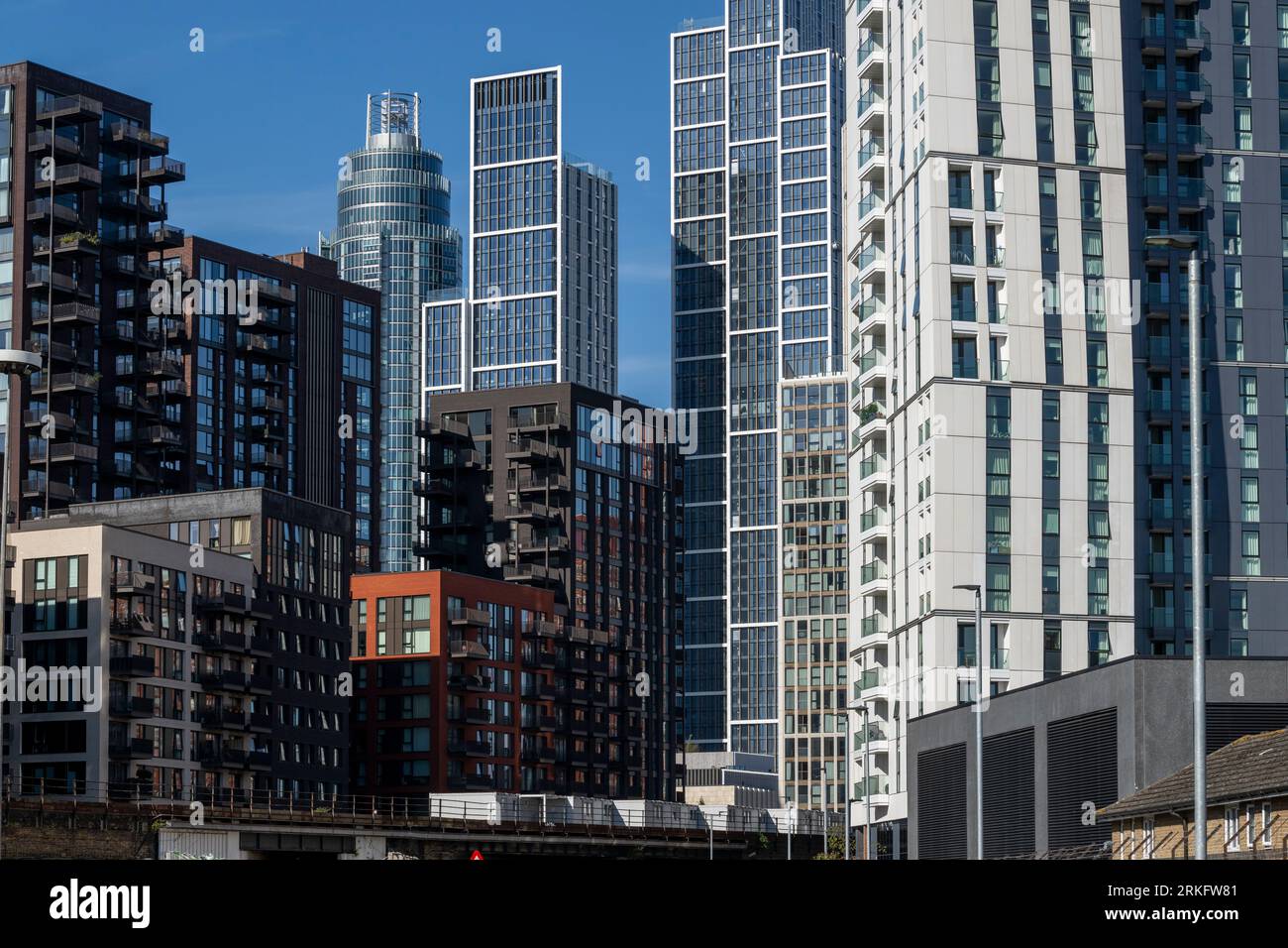 New tower blocks in the Nine Elms area of south London. The skyscrapers ...
